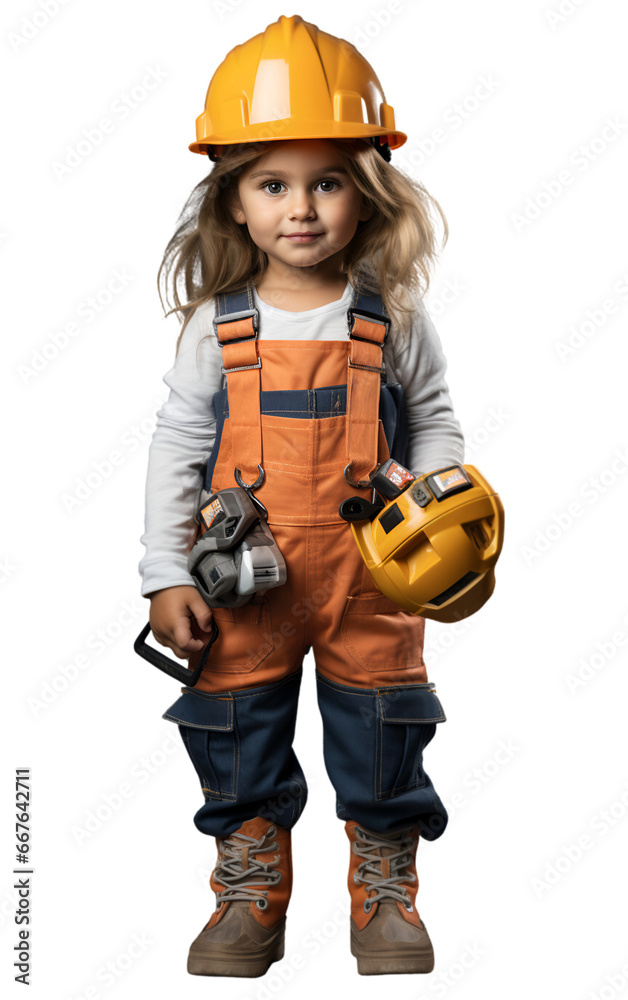 child with helmet, Child construction worker, Child Builder with Toy ...
