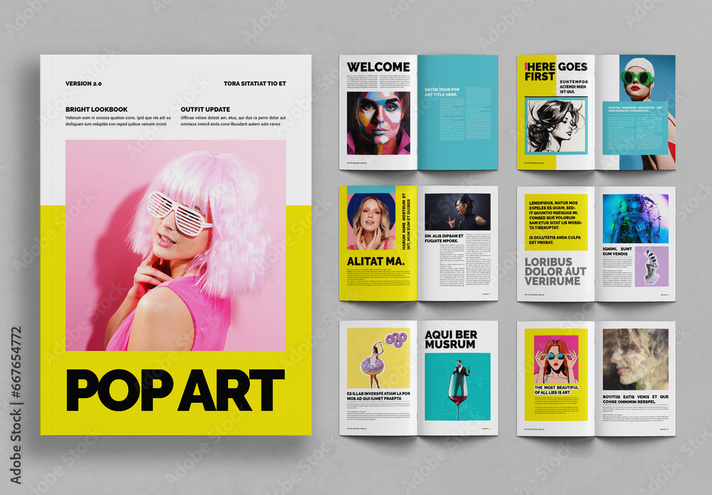 Pop Art Magazine Template Design Layout Stock Template | Adobe Stock