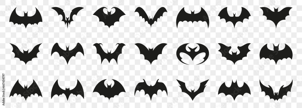 Bat silhouette isolated on a transparent background. Bat silhouette ...