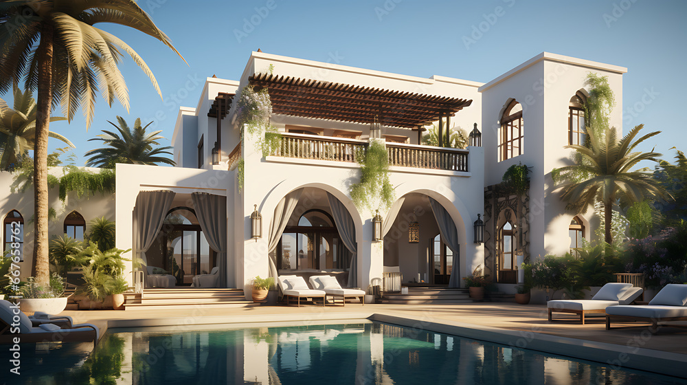 three floor arab style house design Stock Illustration | Adobe Stock