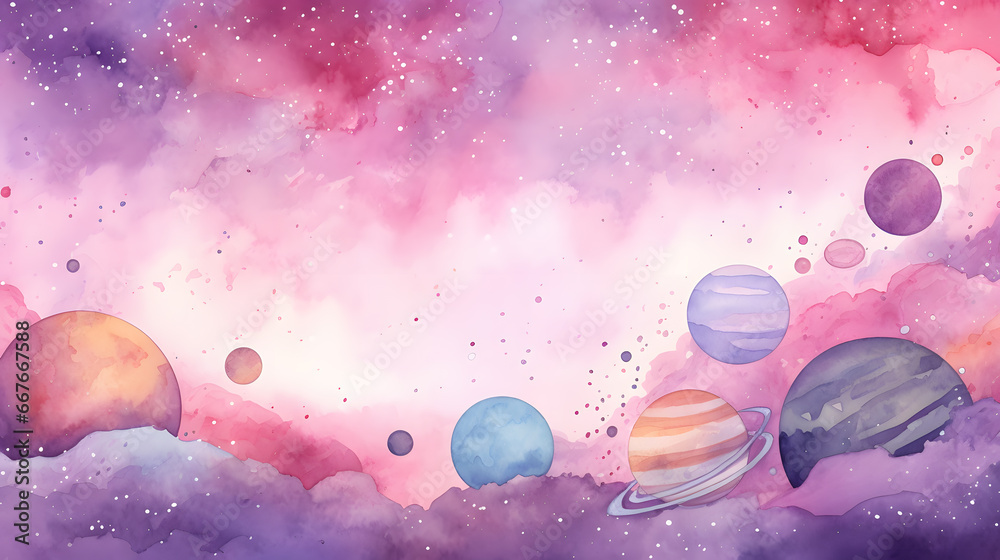 Watercolor planets, solar system background Stock Illustration | Adobe ...