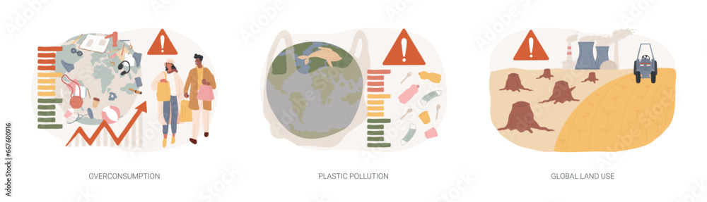 Global pollution problem isolated concept vector illustration set ...