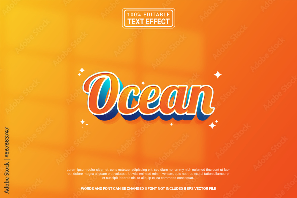 Editable text effect Ocean 3d cartoon template stlye modren premium ...