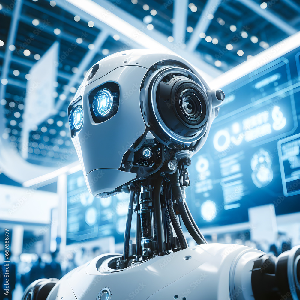 3D rendering artificial intelligence AI robot working in modern ...