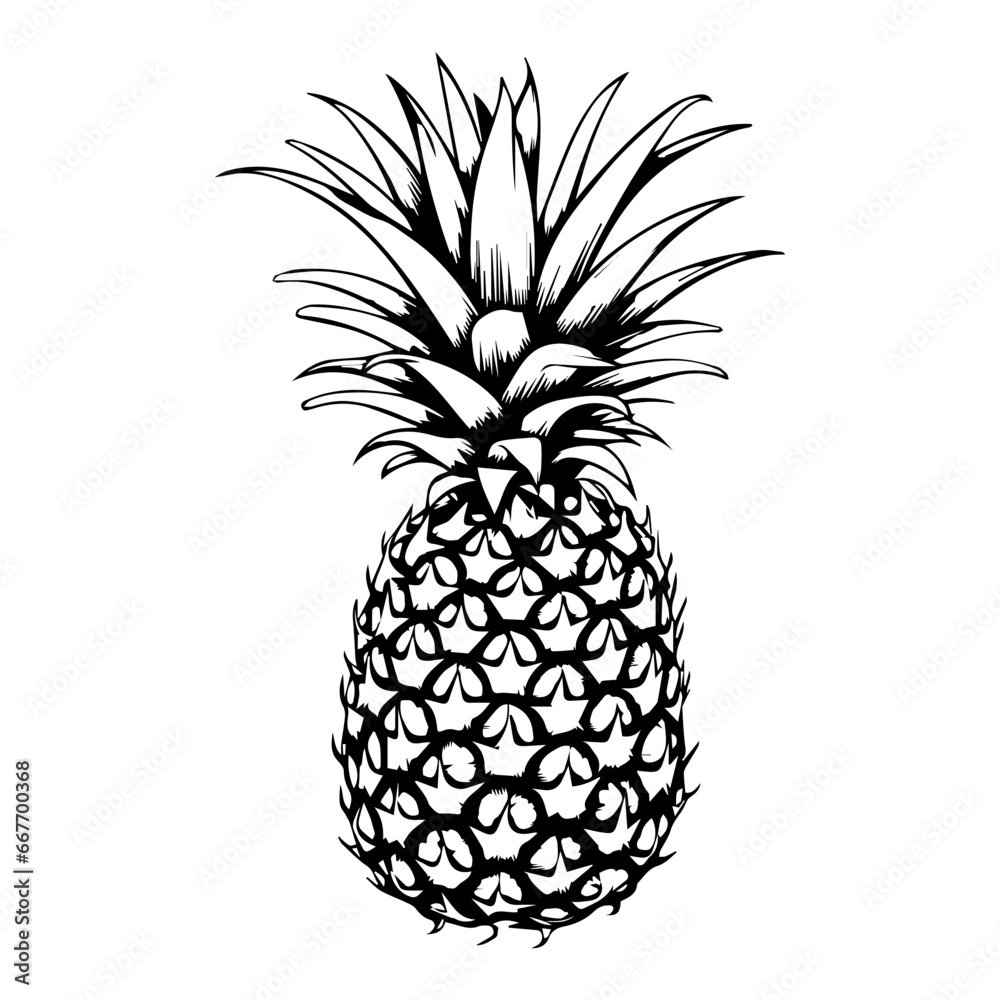 pineapple fruit. Vector black and white illustration. Stock Vector ... pineapple fruit. Vector black and white illustration. Stock Vector ...