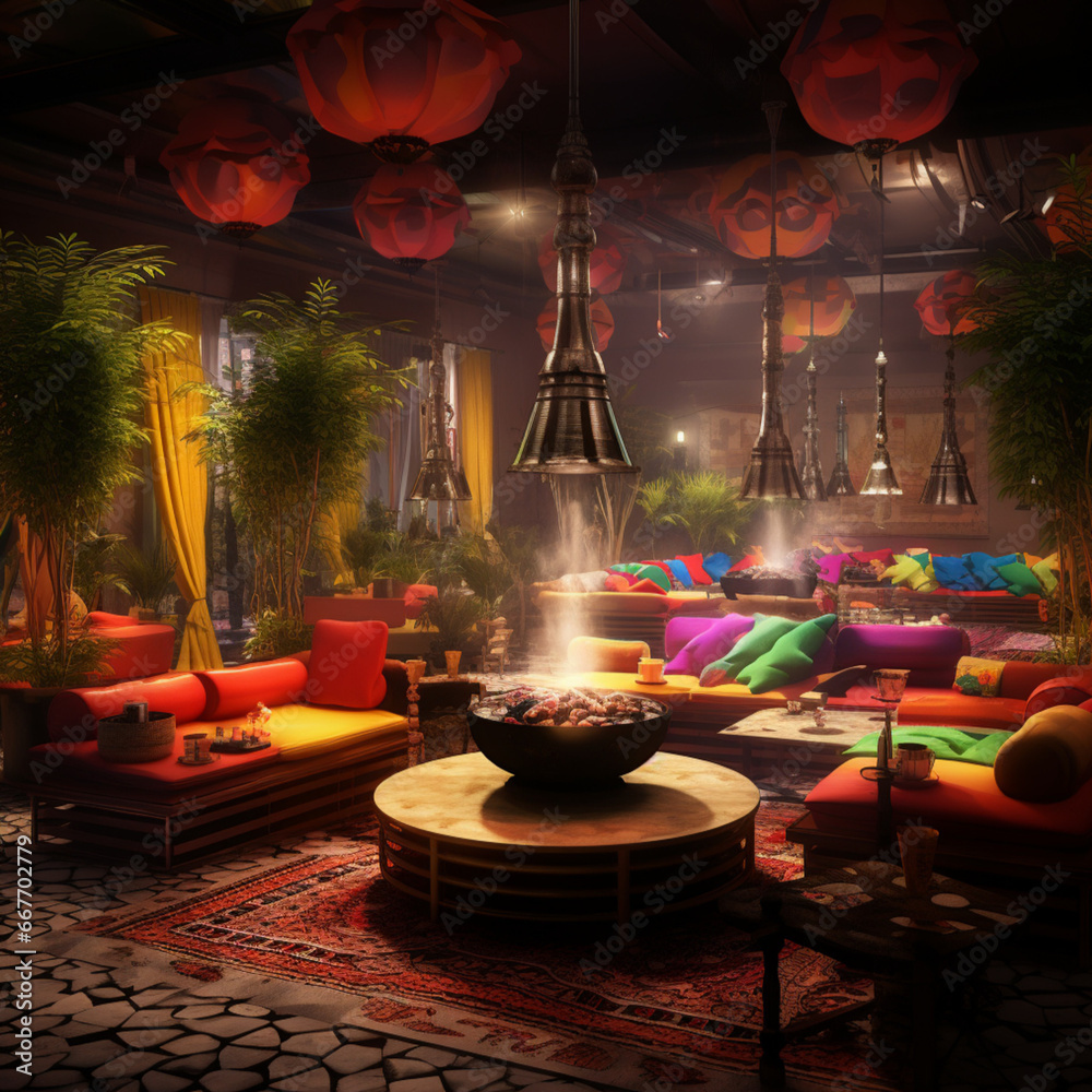 design a shisha lounge with 6 seasons themed, 6 different section ...