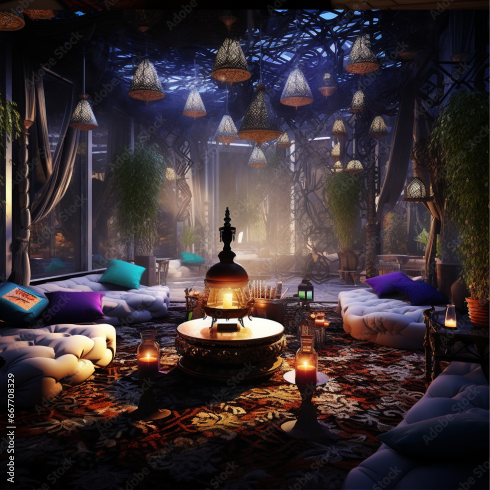 design a shisha lounge with 6 seasons themed, 6 different section ...