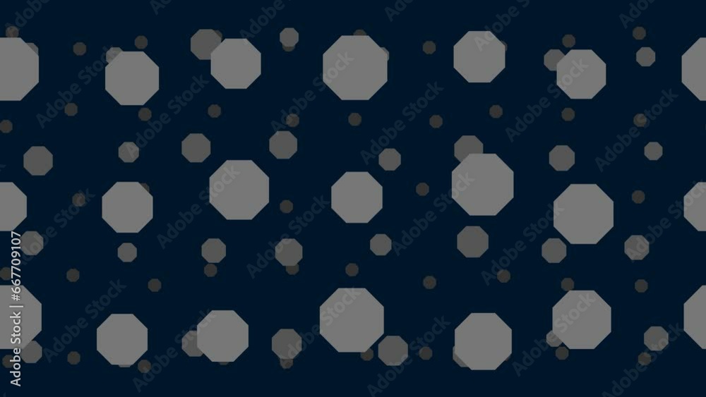Octagon symbols float horizontally from left to right. Parallax fly ...
