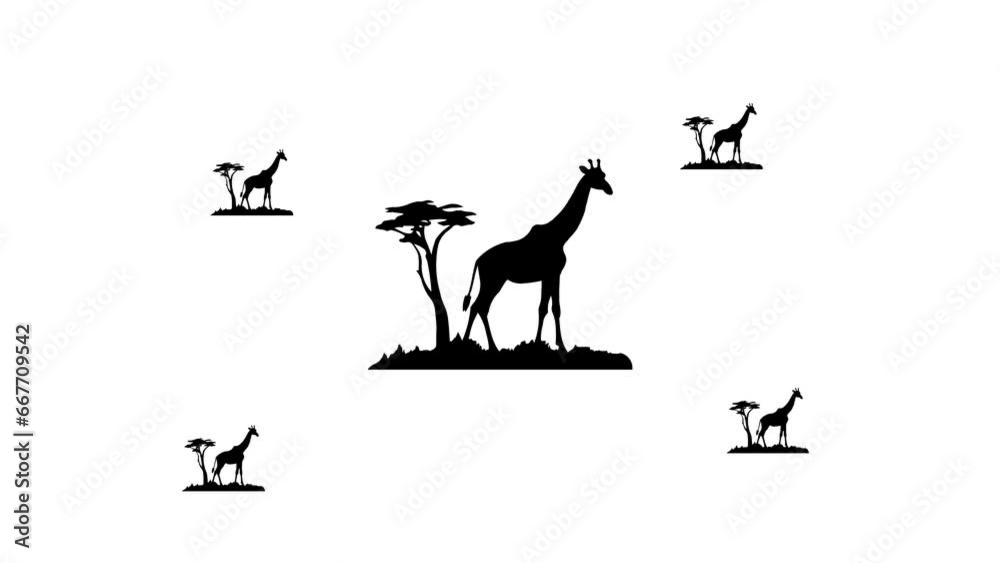 Zoom in and out animation the giraffe symbol. Large black symbol in the ...