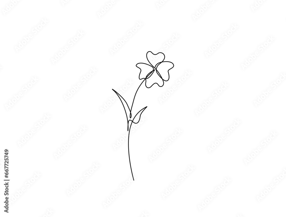 Continuous one line drawing of four leaf flower. Four leaf flower ...
