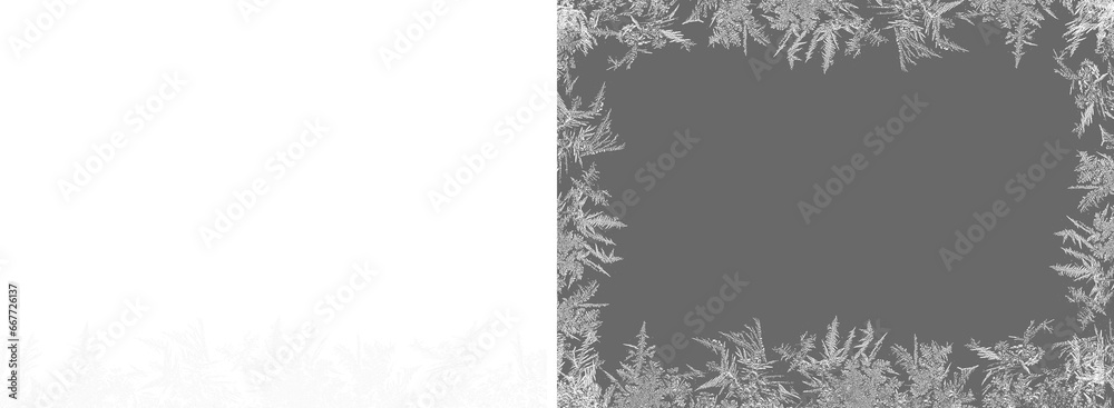 Frostwork, snow frost , frozen ice crystals frame on transparent ...