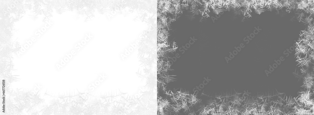 Frostwork, snow frost , frozen ice crystals frame on transparent ...