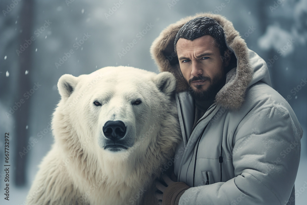 Generative AI picture Illustration of white healthy polar bear together ...