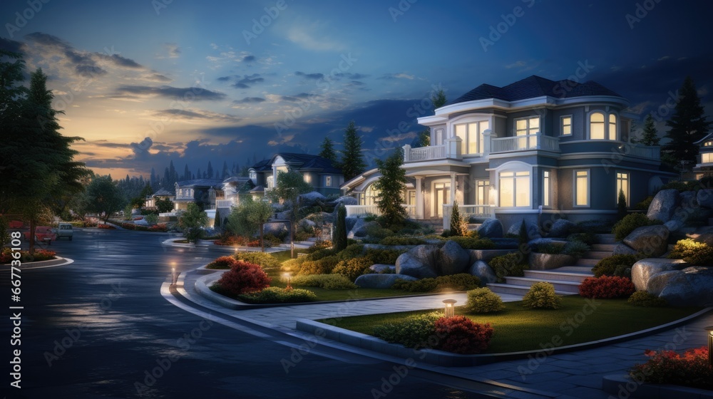 front of a modern house in a high class neighborhood generative ai ...