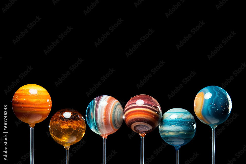 Lollipop candies as planets of solar system. Astronomy themed sugar ...