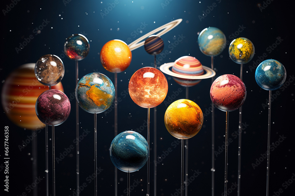 Lollipop candies as planets of solar system. Astronomy themed sugar ...