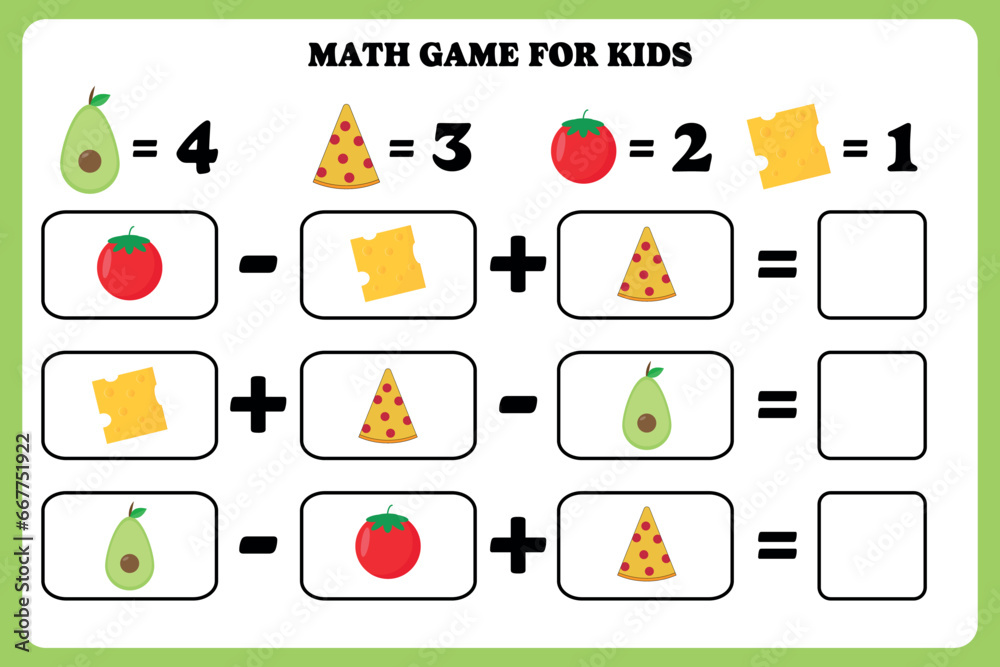 Math game for kids. Addition and subtraction activity for preschool ...