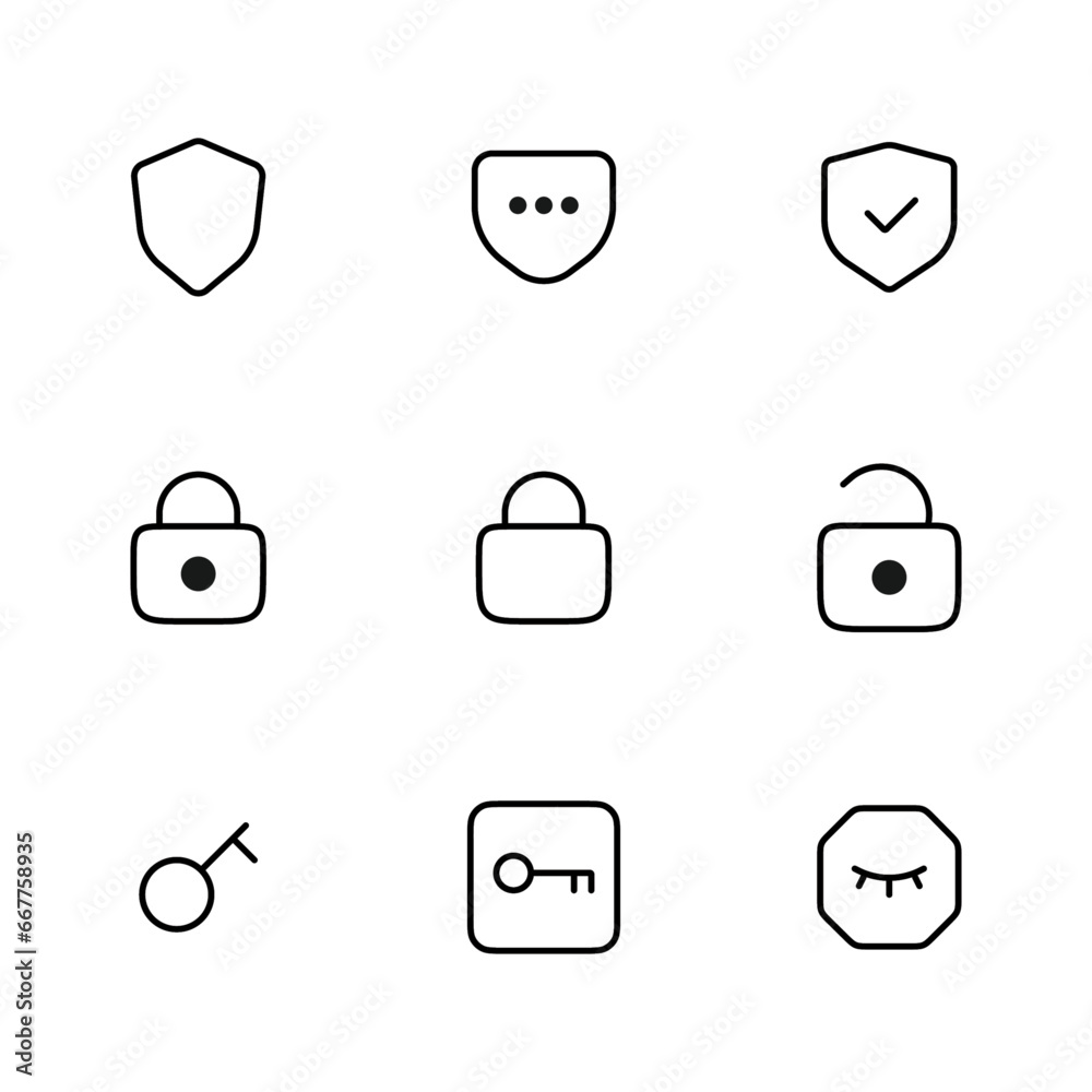 Security icons set. Cyber lock, unlock, password. Guard, shield, home ...