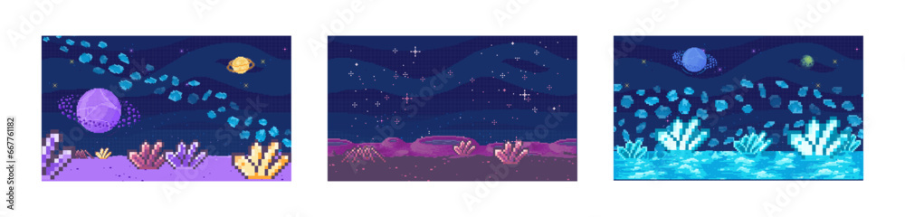 Space game. Vector illustration. The pixel art visuals give game unique ...