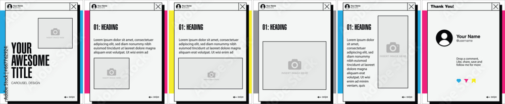 Carousel Design slides template for social media. Six editable pages ...