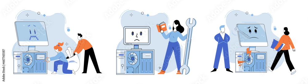 Computer troubleshooting. Vector illustration. The computer ...