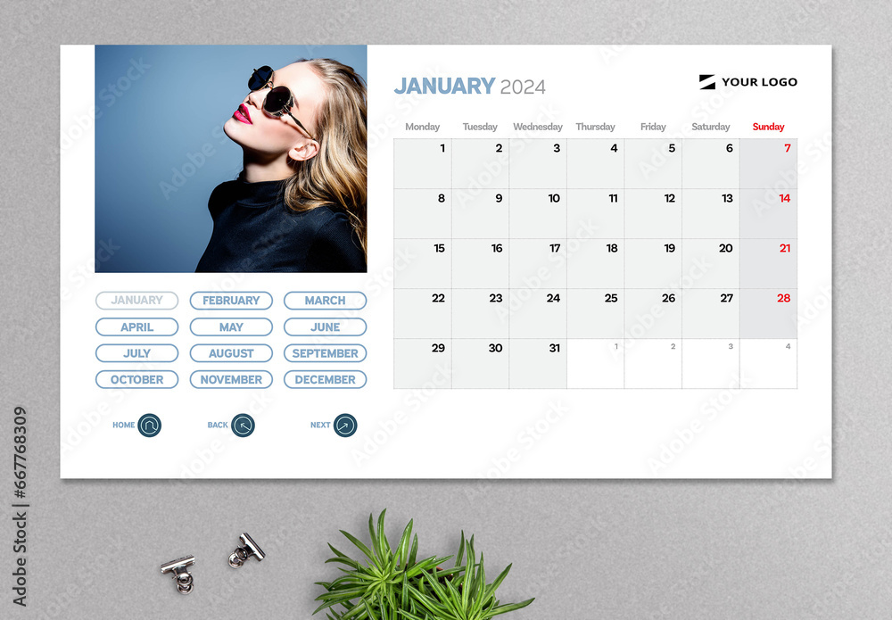 Interactive PDF 2024 Calendar Stock Template | Adobe Stock