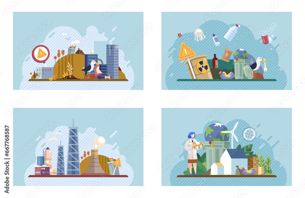 Waste pollution. Vector illustration. Waste pollution is pressing ...