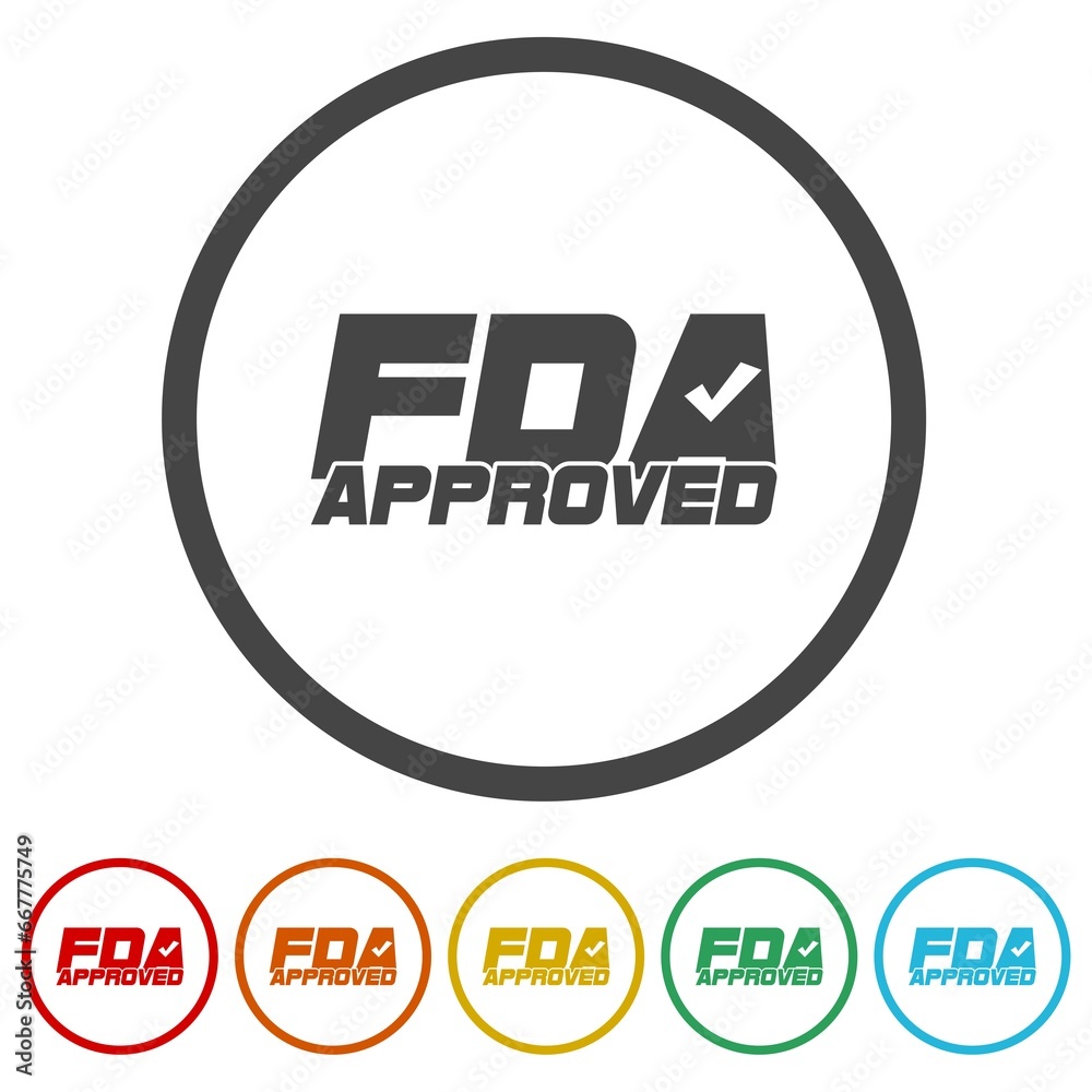 FDA approved icon. Set icons in color circle buttons Stock Illustration ...
