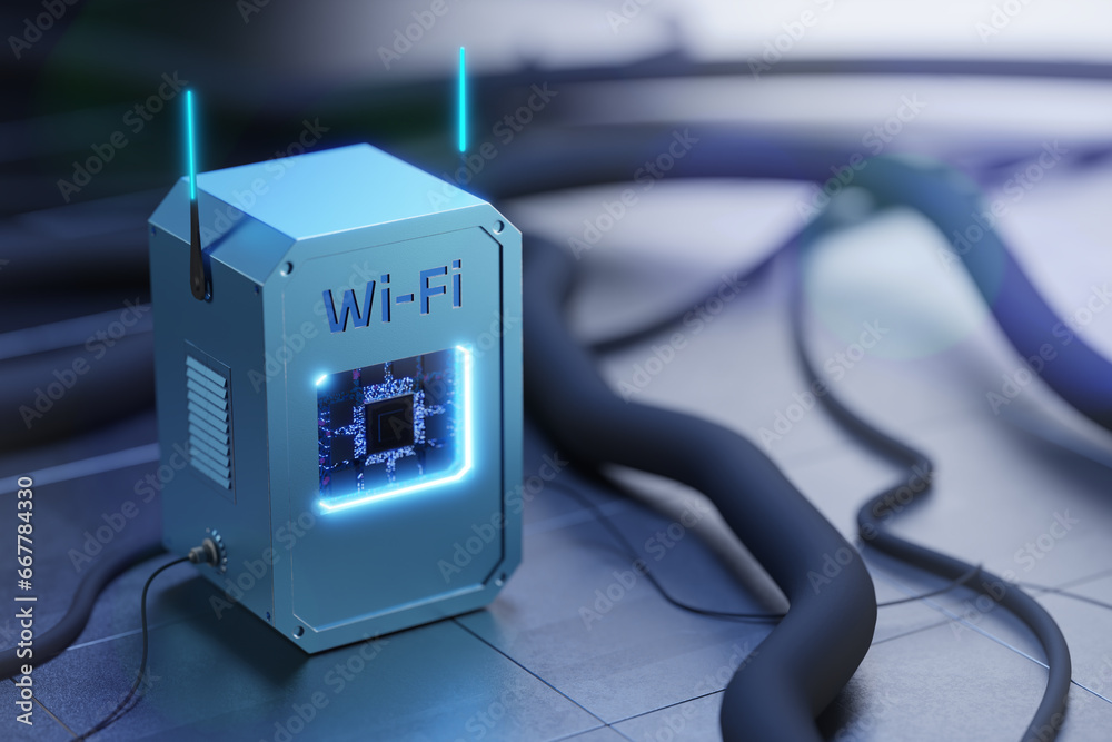 Wi-Fi wireless network concept. A new wireless standard. Futuristic Wi ...