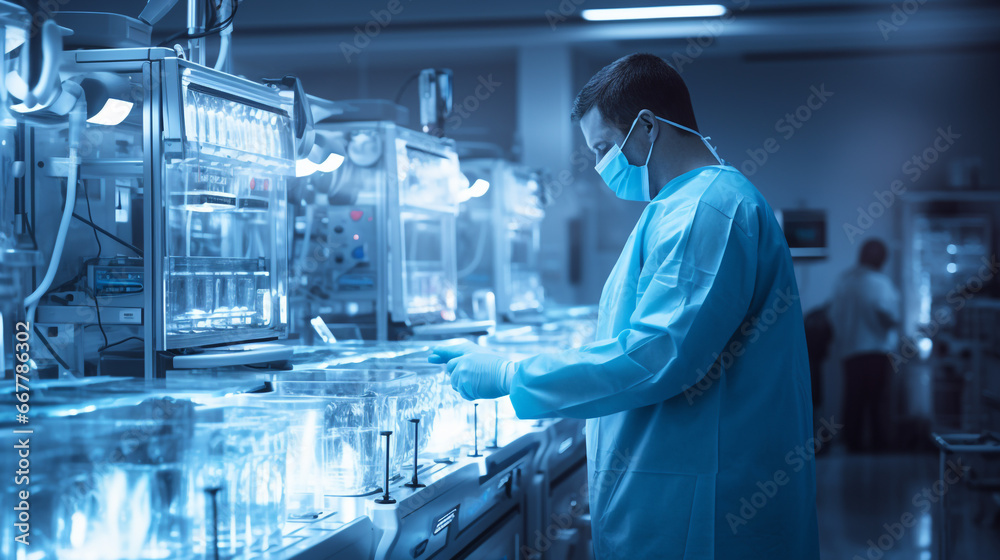 researcher in laboratory room do testing and checking liquid in glass ...
