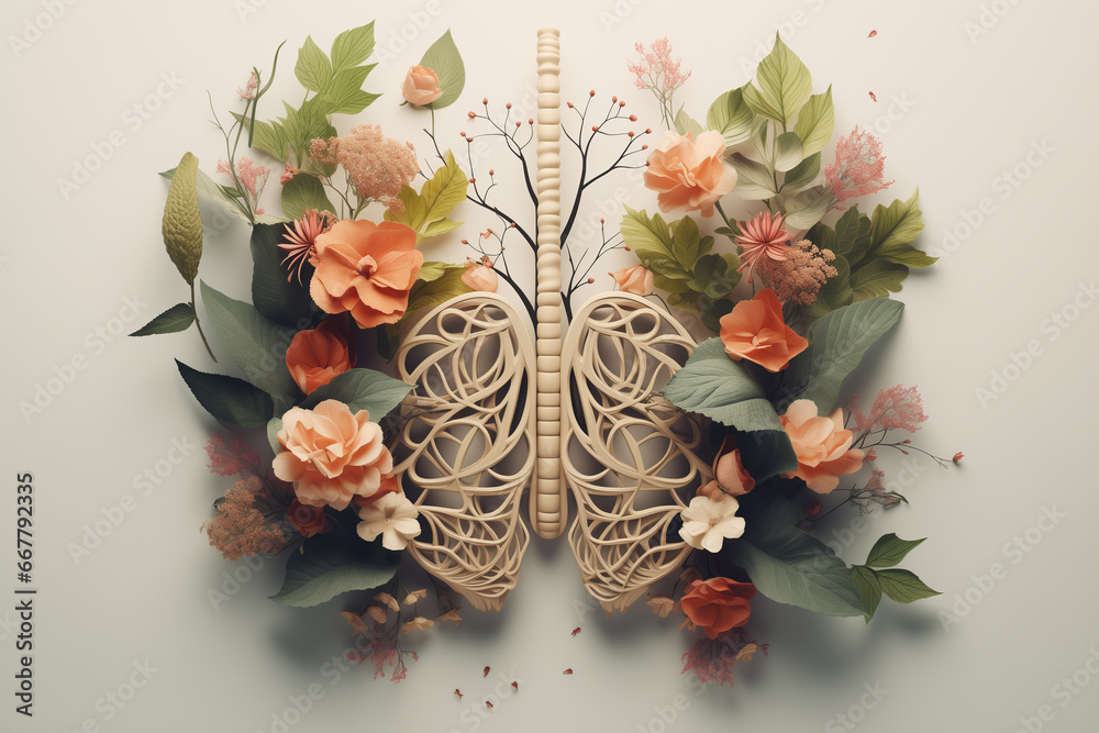 creative lungs shape with flowers and leaves . world tuberculosis day ...