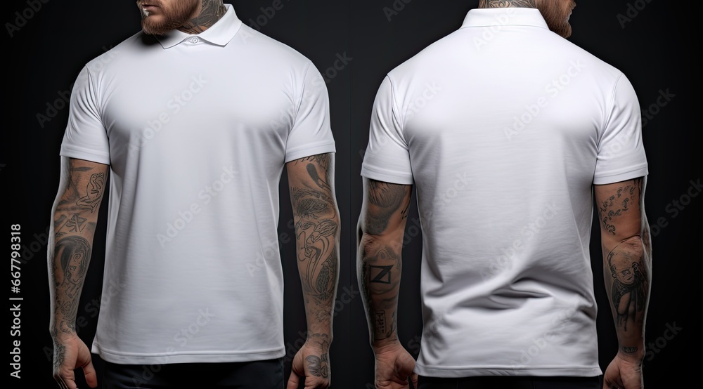 Male tshirt mockup, front and back view, isolated on black background ...