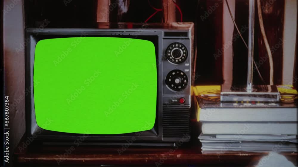 Green Screen Television Interference Retro Style Zoom In Old TV VHS ...