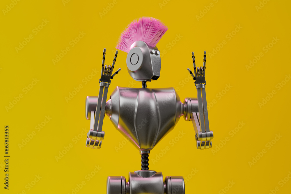 A robot with an edgy sense of style and a striking mohawk hairstyle ...