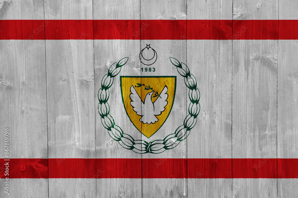 Flag and coat of arms of Turkish Republic of Northern Cyprus on a ...