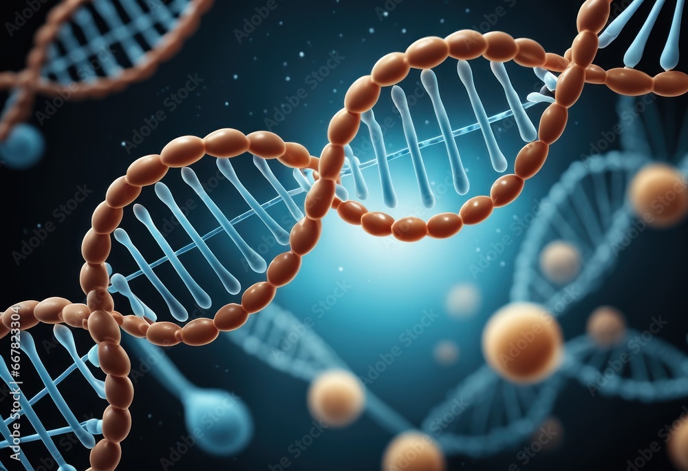 Golden and blue DNA strands. Double helix. Scientific illustration ...