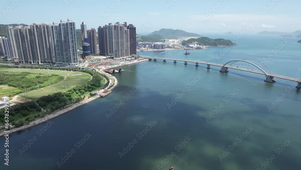 Large-scale sea traffic viaduct bridge Cross Bay Link landmark at sea ...