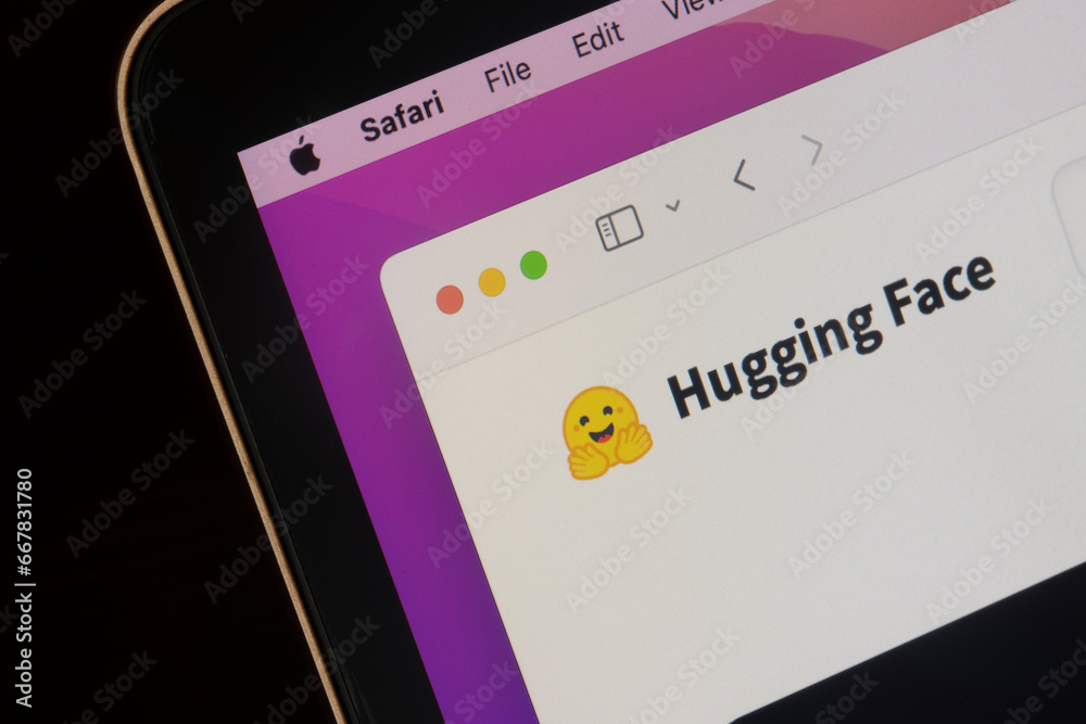 Beijing, China - Oct 13, 2023: Closeup of the Hugging Face logo seen on ...