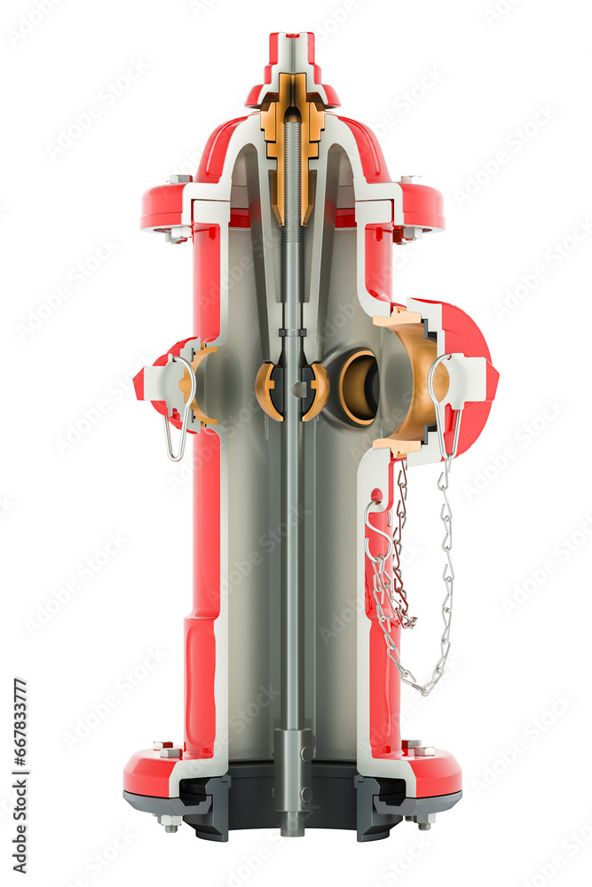 Cross section of fire hydrant, 3D rendering isolated on transparent ...