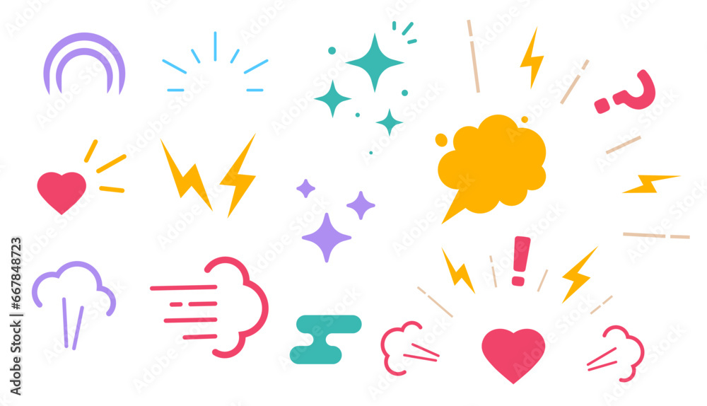 Comic funny cartoon elements icons vector graphics set, angry happy ...