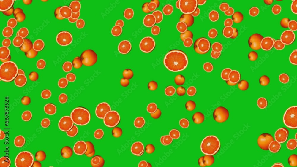 Orange Fruit Falling Slow Motion On Green Screen Background, Orange ...