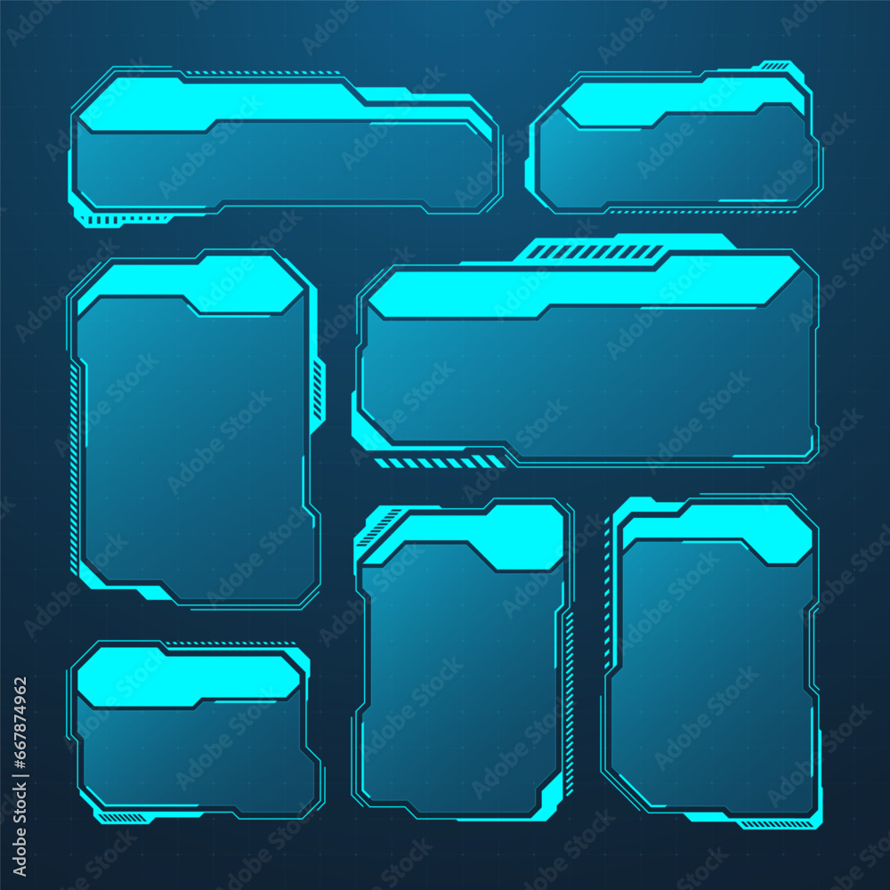 Blue futuristic HUD or UI elements. Sci-fi user interface text boxes ...
