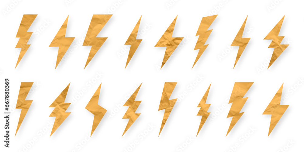 Lightning bolt, crumpled paper texture, cardboard. Flash symbol ...