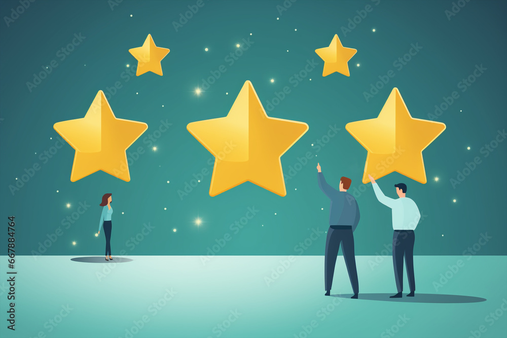 Customer Review good rating concept art illustration, people looking at ...