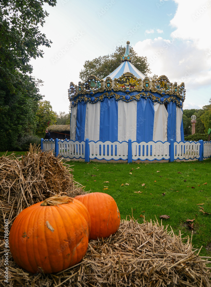Merry-Go-Round covered in tarpaulins with pumpkins Stock Photo | Adobe ...