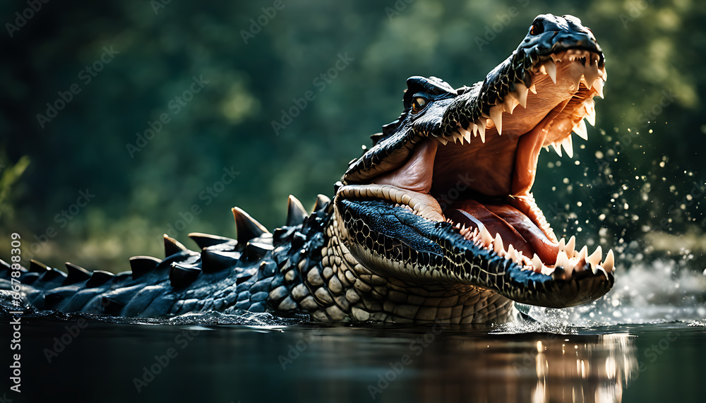 The explosive power of the crocodile as it bursts from the depths, its ...