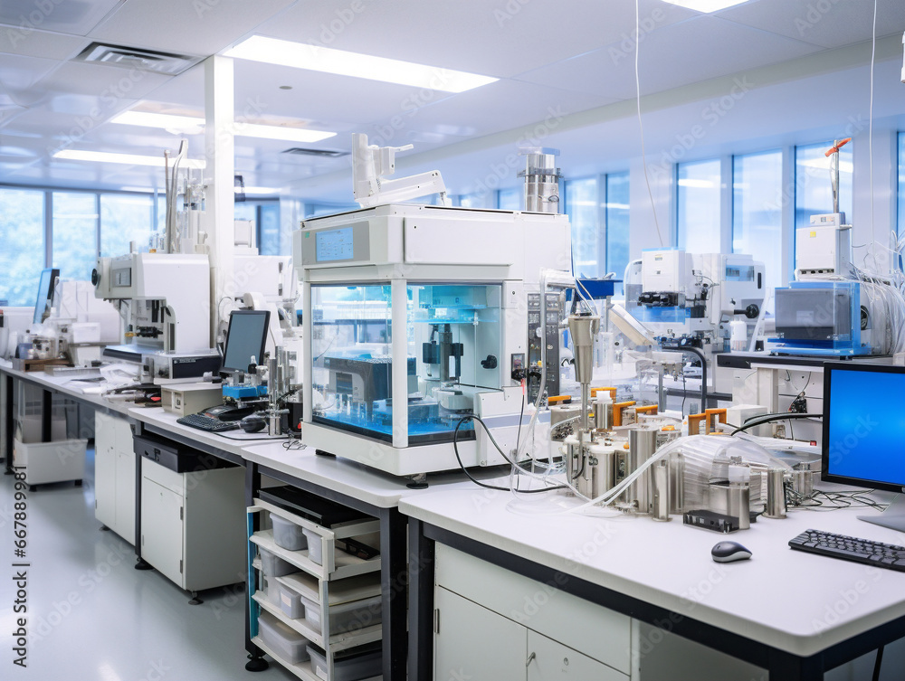 A high-tech nanotechnology lab equipped with various nanomaterials and ...