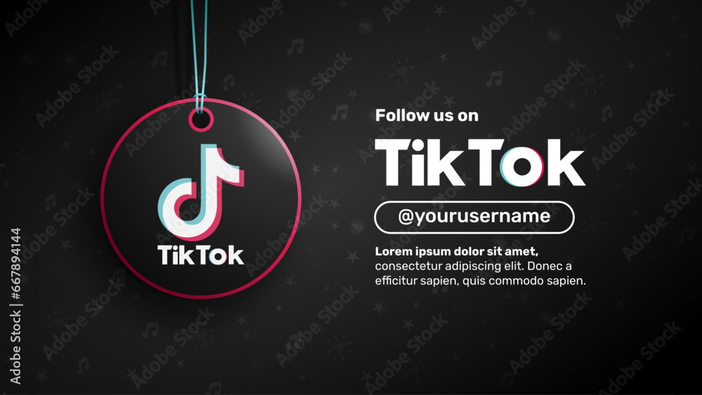 Follow Us web banner. Round tag with tik tok logo inside. Vector ...