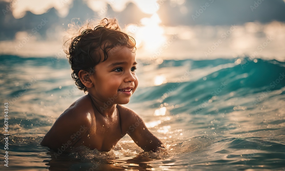 Child playing on tropical beach. Family summer vacation in Asia. Kid ...