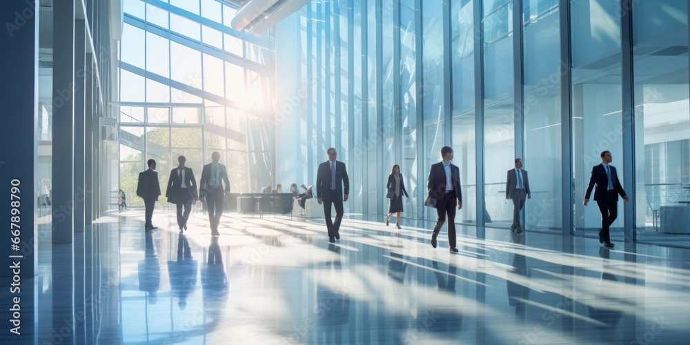 Employees Gracefully Walking Through an Office Building, Their Forms ...